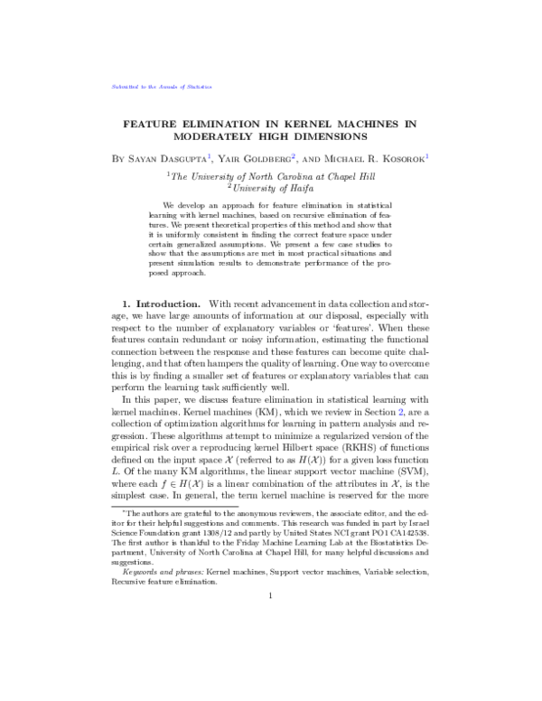 (PDF) ELIMINATION IN KERNEL MACHINES IN MODERATELY HIGH DIMENSIONS By | sayan dasgupta ...