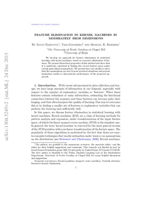 Pdf Submitted To The Annals Of Statistics Feature Elimination In