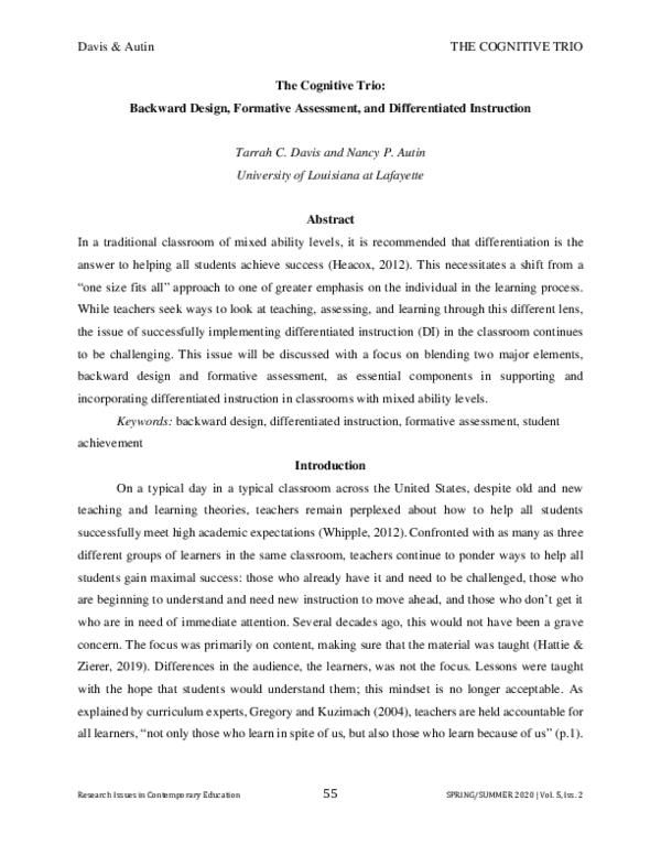 (PDF) The Cognitive Trio: Backward Design, Formative Assessment, and ...