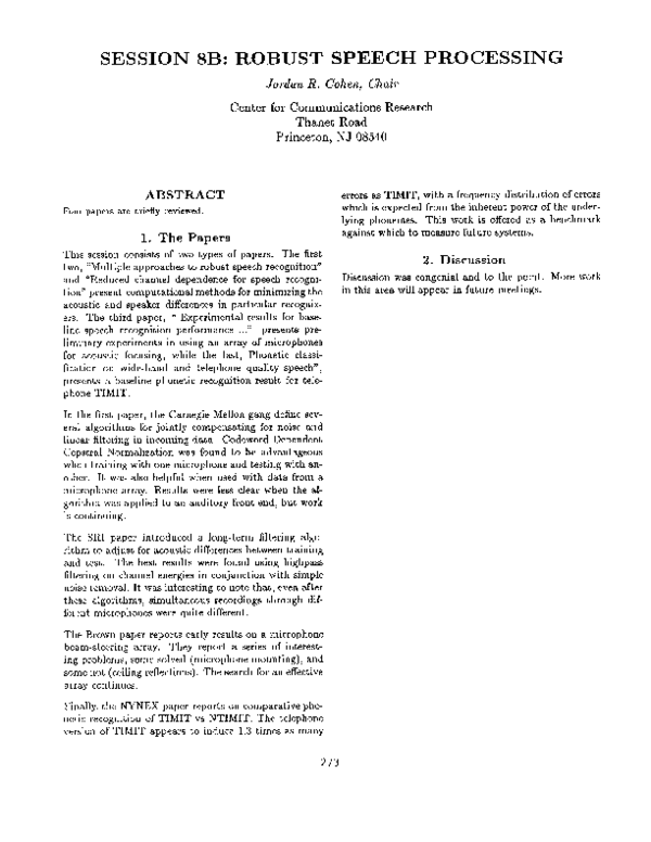 (PDF) Session 8B: Robust Speech Processing