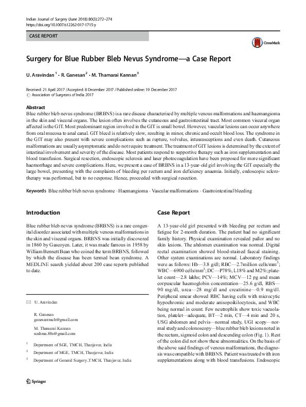 (PDF) Surgery for Blue Rubber Bleb Nevus Syndrome—a Case Report