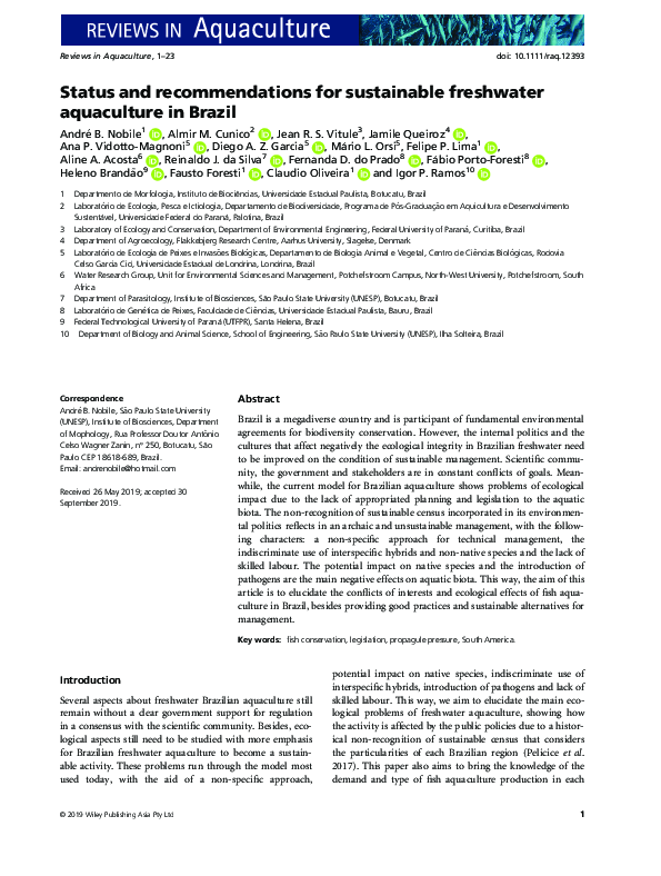 (PDF) Status and recommendations for sustainable freshwater aquaculture ...