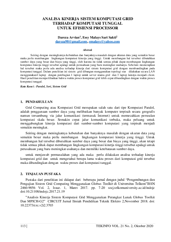 (PDF) Analisa Kinerja Sistem Komputasi Grid Terhadap Komputasi Tunggal ...