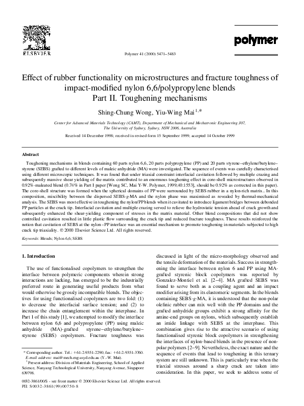 Pdf Effect Of Rubber Functionality On Microstructures And Fracture