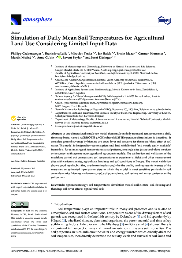 (PDF) Simulation of Daily Mean Soil Temperatures for Agricultural Land Use Considering Limited ...