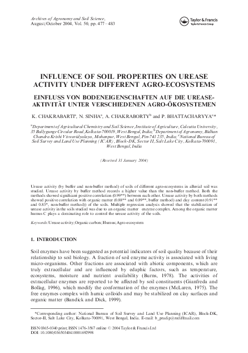(PDF) Influence of soil properties on urease activity under different ...