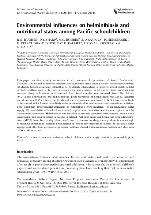 (PDF) Environmental influences on helminthiasis and nutritional status among Pacific schoolchildren