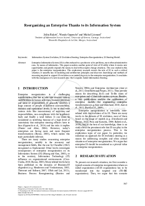 (PDF) Reorganizing an Enterprise Thanks to its Information System