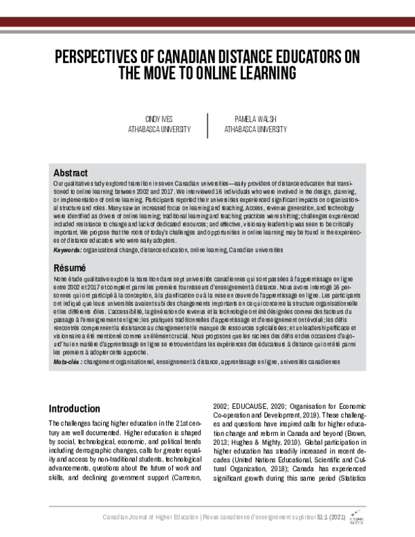 (PDF) Perspectives of Canadian Distance Educators on the Move to Online ...