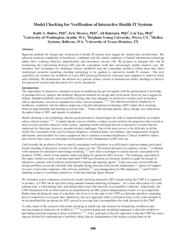 Pdf Model Checking For Verification Of Interactive Health It Systems