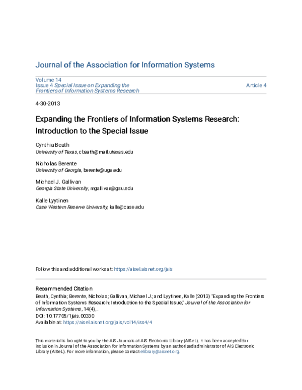 (PDF) Expanding the Frontiers of Information Systems Research ...