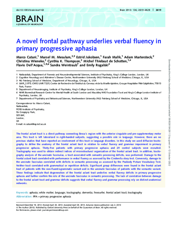 (PDF) A novel frontal pathway underlies verbal fluency in primary ...