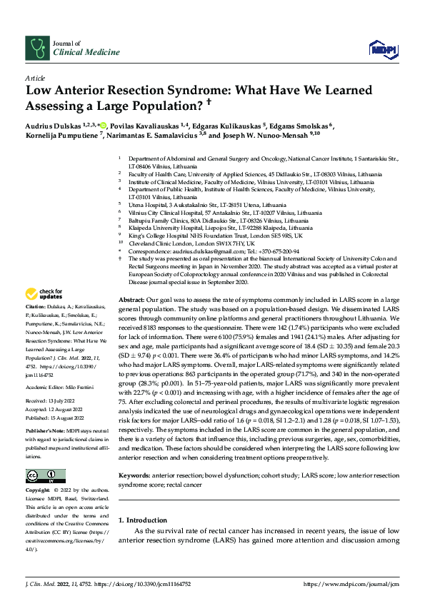 (PDF) Low Anterior Resection Syndrome: What Have We Learned Assessing a ...
