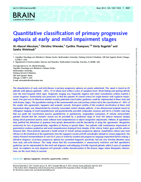 (PDF) Quantitative classification of primary progressive aphasia at ...