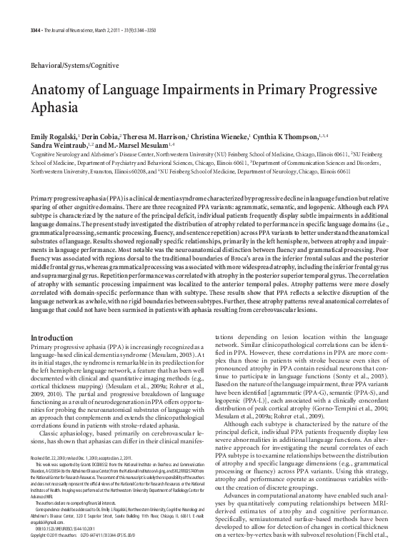 (PDF) Behavioral / Systems / Cognitive Anatomy of Language Impairments ...