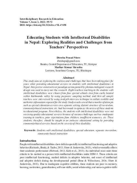 (PDF) Educating Students with Intellectual Disabilities in Nepal ...