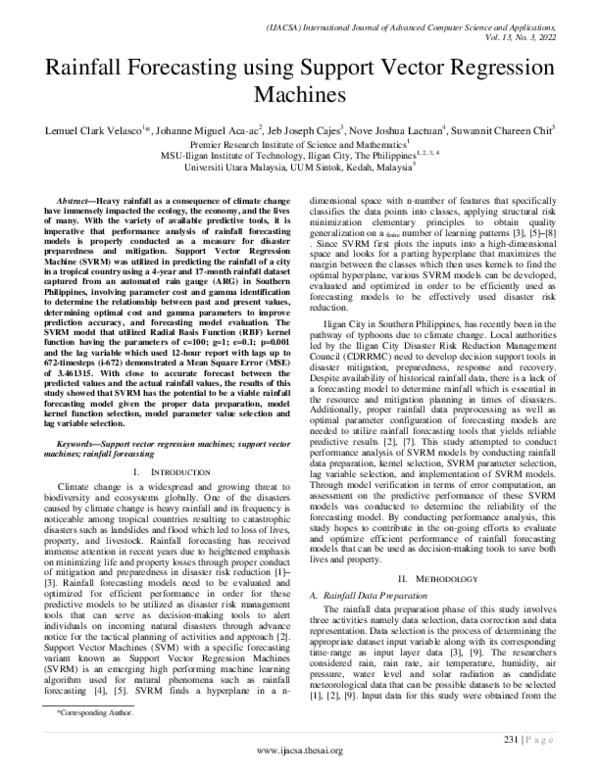 (PDF) Rainfall Forecasting using Support Vector Regression Machines