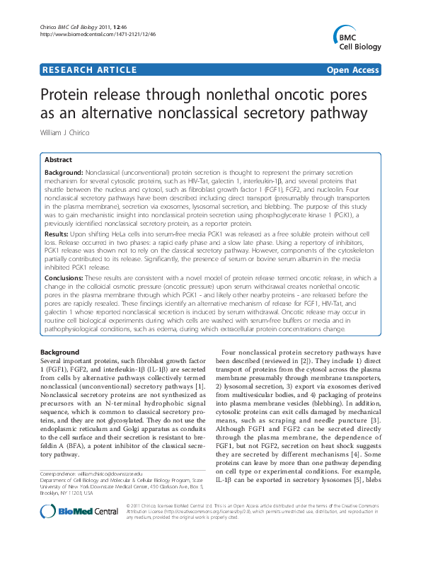 (PDF) Protein release through nonlethal oncotic pores as an alternative ...