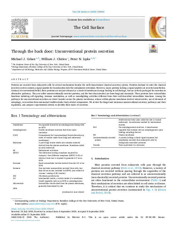 (PDF) Through the back door: Unconventional protein secretion