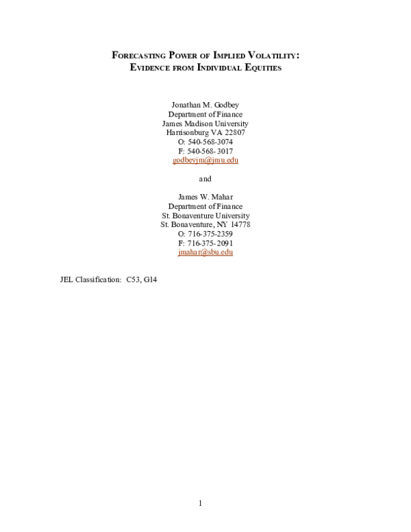 Pdf Forecasting Power Of Implied Volatility Evidence From Individual