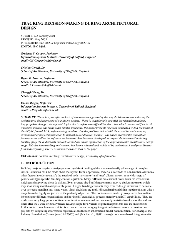 (PDF) Tracking decision-making during architectural design