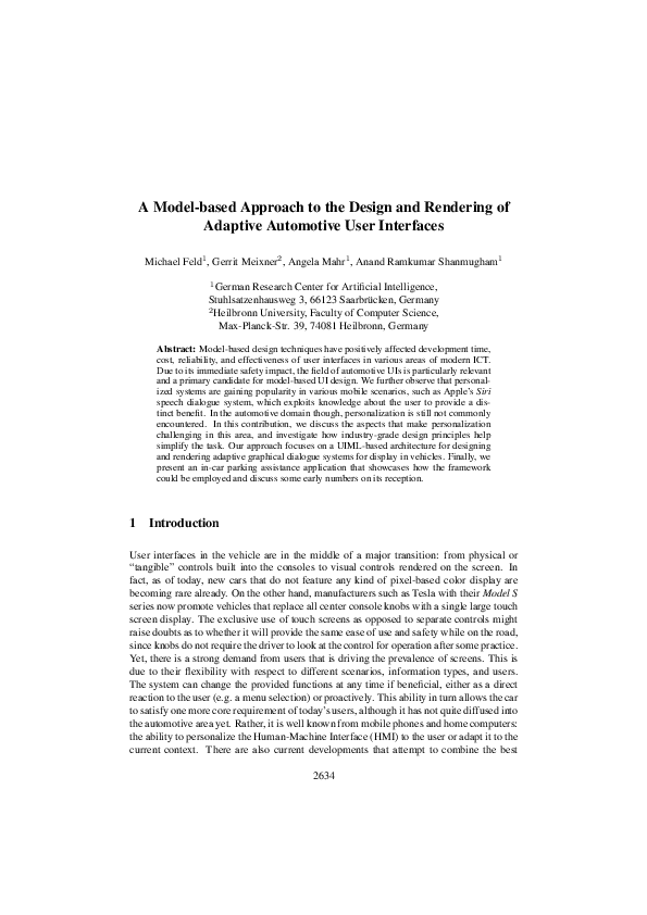 (PDF) A Model-based Approach to the Design and Rendering of Adaptive Automotive User Interfaces