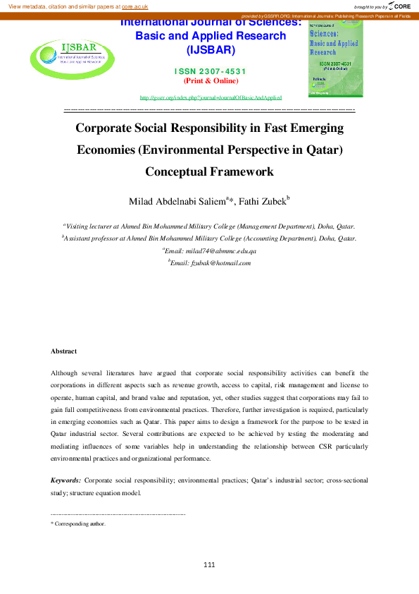 (PDF) Corporate Social Responsibility in Fast Emerging Economies ...