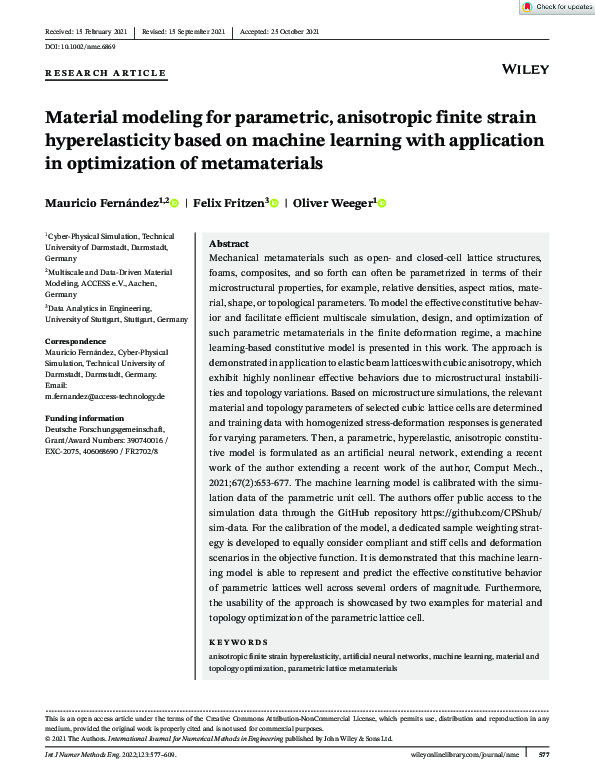 (PDF) Material modeling for parametric, anisotropic finite strain hyperelasticity based on ...