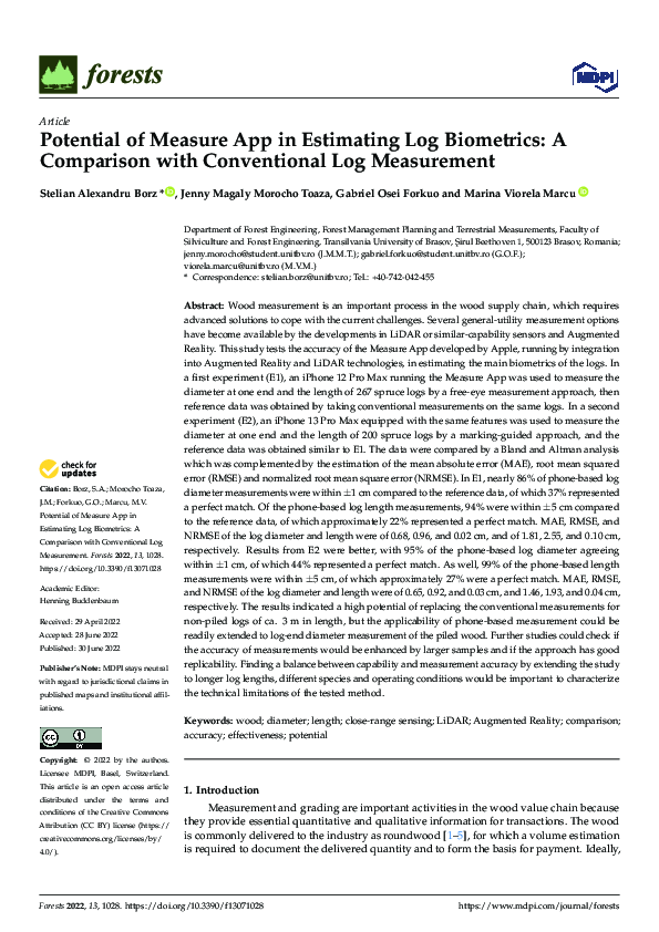 (PDF) Potential of Measure App in Estimating Log Biometrics: A ...
