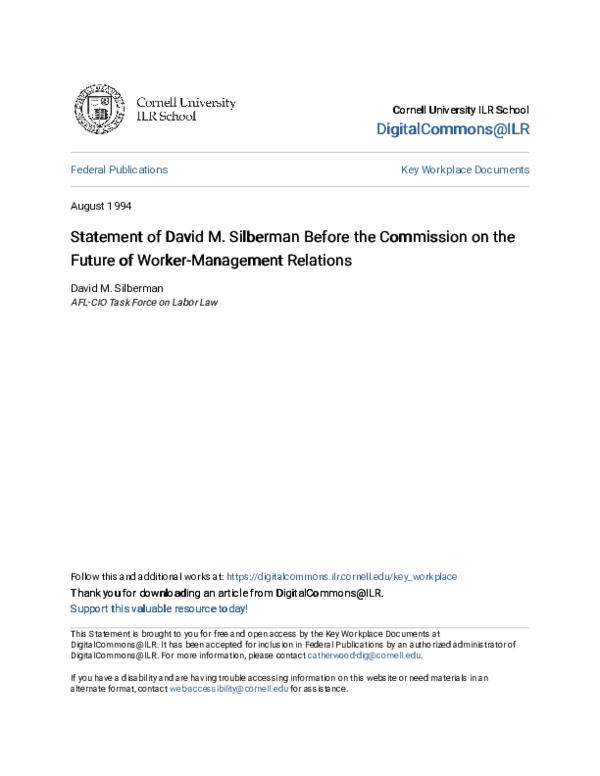 (PDF) Statement of David M. Silberman Before the Commission on the ...