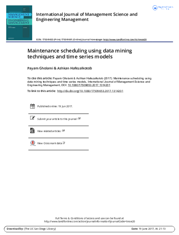 (PDF) Maintenance scheduling using data mining techniques and time series models