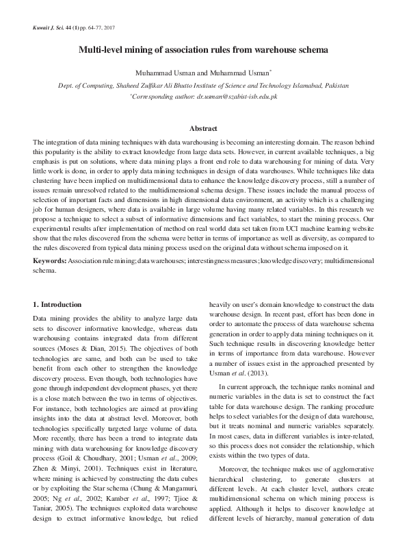 (PDF) Multi Level Mining of Warehouse Schema | Russel Pears - Academia.edu (PDF) Multi Level Mining of Warehouse Schema | Russel Pears - Academia.edu