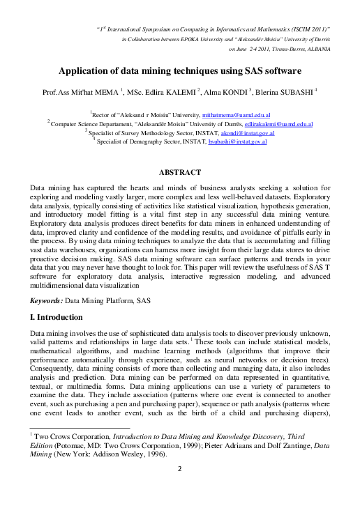 (PDF) Application of data mining techniques using SAS software