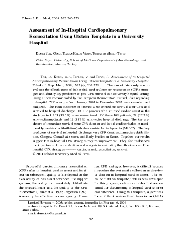 (PDF) Assessment of In-Hospital Cardiopulmonary Resuscitation Using ...
