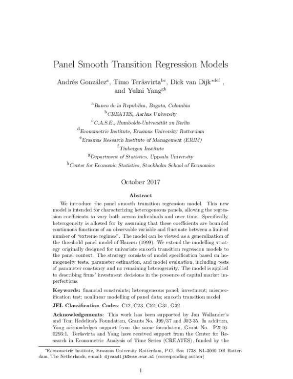 (PDF) Panel smooth transition regression models