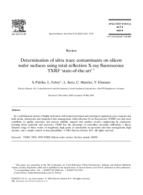Pdf Determination Of Ultra Trace Contaminants On Silicon Wafer Surfaces Using Total Reflection