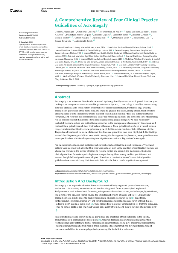 (PDF) A Comprehensive Review of Four Clinical Practice Guidelines of Acromegaly