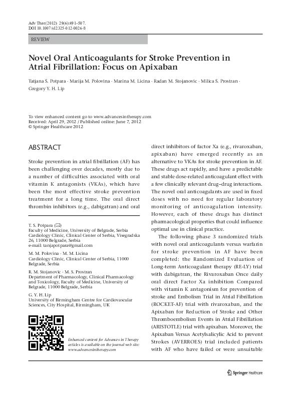 (PDF) Novel Oral Anticoagulants for Stroke Prevention in Atrial ...