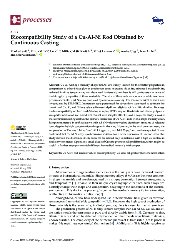 (PDF) Biocompatibility Study of a Cu-Al-Ni Rod Obtained by Continuous ...