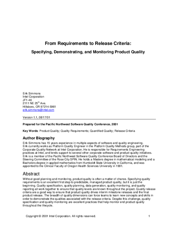 (PDF) From requirements to release criteria: specifying, monitoring ...