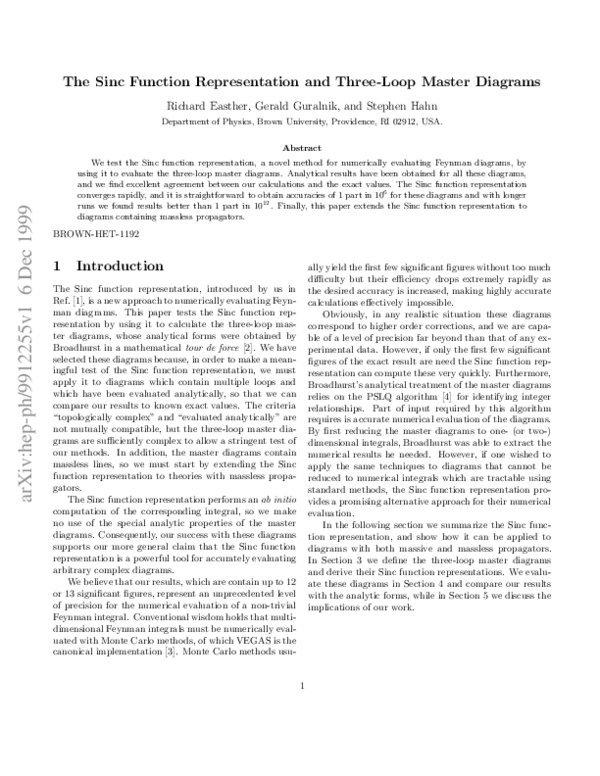 (PDF) Sinc function representation and three-loop master diagrams
