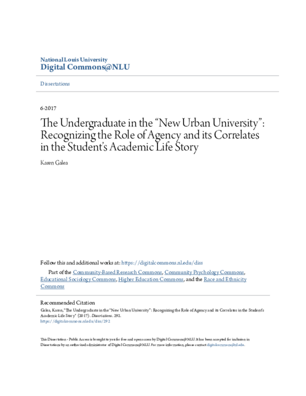 (PDF) The Undergraduate in the “New Urban University”: Recognizing the ...