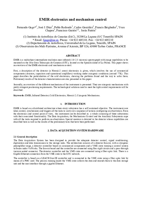 (PDF) EMIR electronics and mechanism control