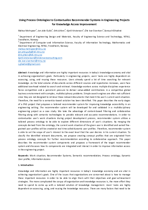 (PDF) Using Process Ontologies to Contextualize Recommender Systems in Engineering Projects for ...