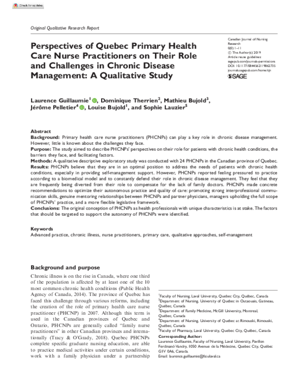 (PDF) Perspectives of Quebec Primary Health Care Nurse Practitioners on Their Role and ...