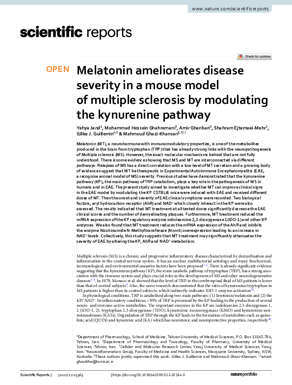 (PDF) Melatonin ameliorates disease severity in a mouse model of ...
