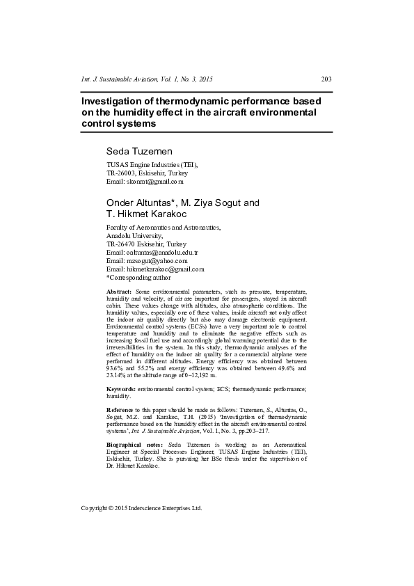 (PDF) Investigation of thermodynamic performance based on the humidity ...