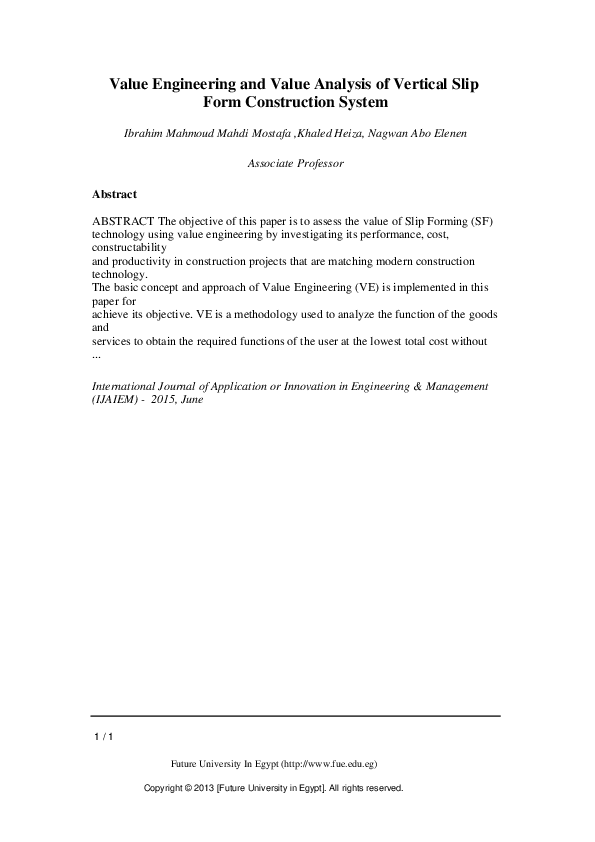 (PDF) Value Engineering and Value Analysis of Vertical Slip Form ...