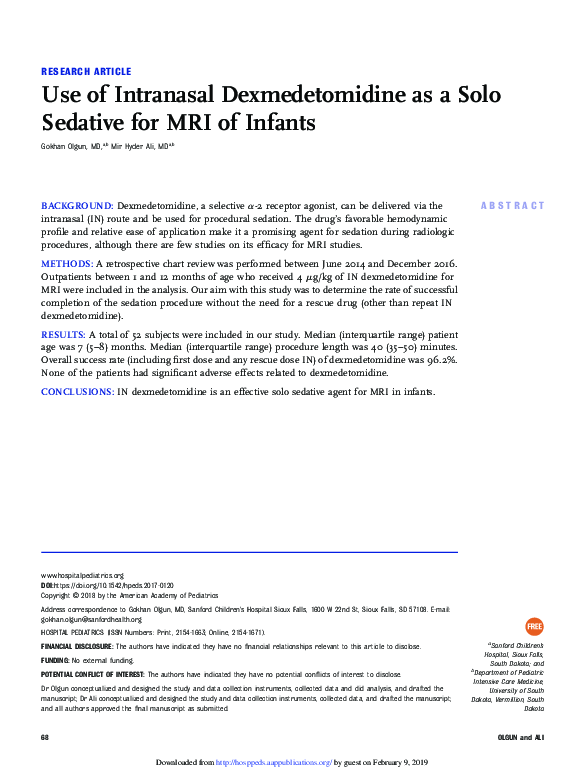 (PDF) Use of Intranasal Dexmedetomidine as a Solo Sedative for MRI of ...