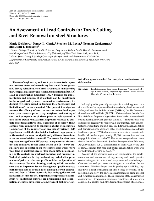 (PDF) An Assessment of Lead Controls for Torch Cutting and Rivet ...
